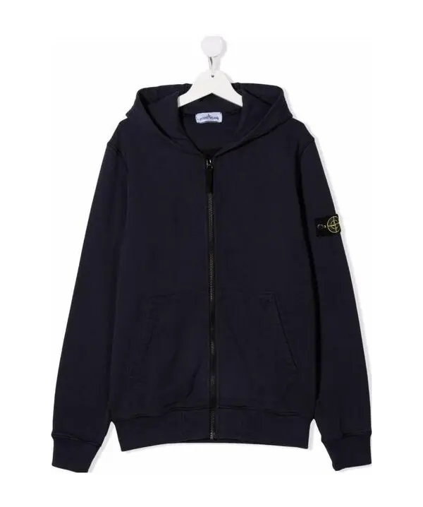 Stone Island Logo Patch Zip Hoodie - Blue