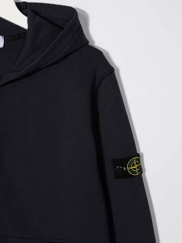 Stone Island Logo Patch Zip Hoodie - Blue