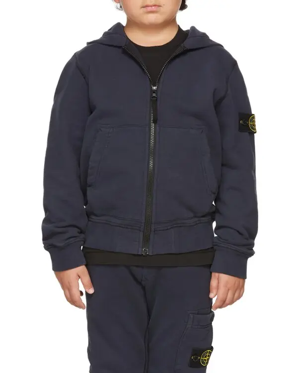 Stone Island Logo Patch Zip Hoodie - Blue