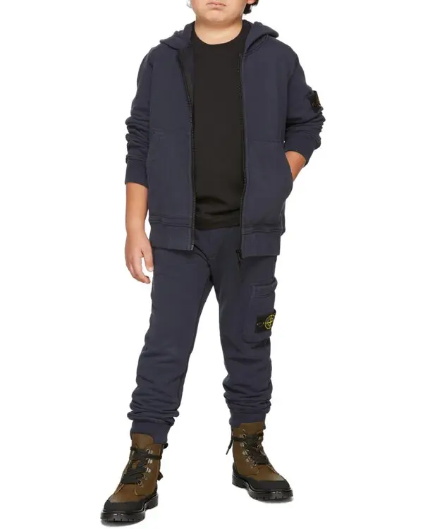 Stone Island Logo Patch Zip Hoodie - Blue