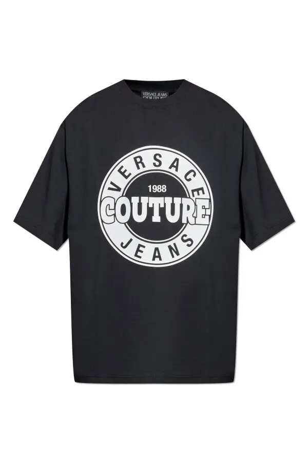 Versace Logo Printed Crewneck T-shirt - Black