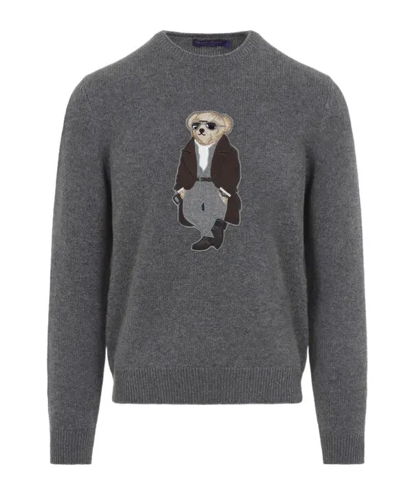 Ralph Lauren Bear Intarsia Knitted Sweater - Medium Grey Melange