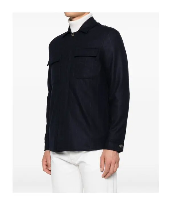 Eleventy Striped Paneled Jacket - Black