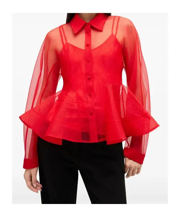 GANNI Sheer Peplum Shirt