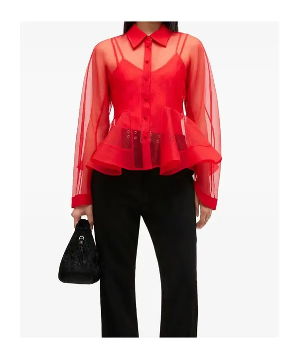 GANNI Sheer Peplum Shirt