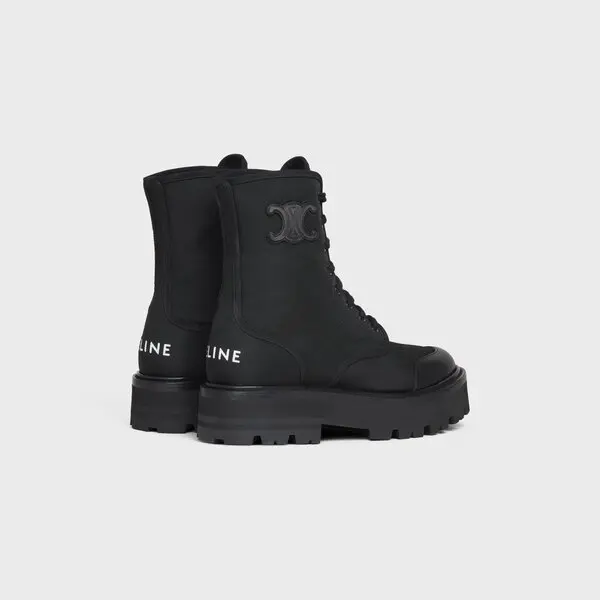 Celine Bulky Laced Up Boots In Nylon And Shiny Bull