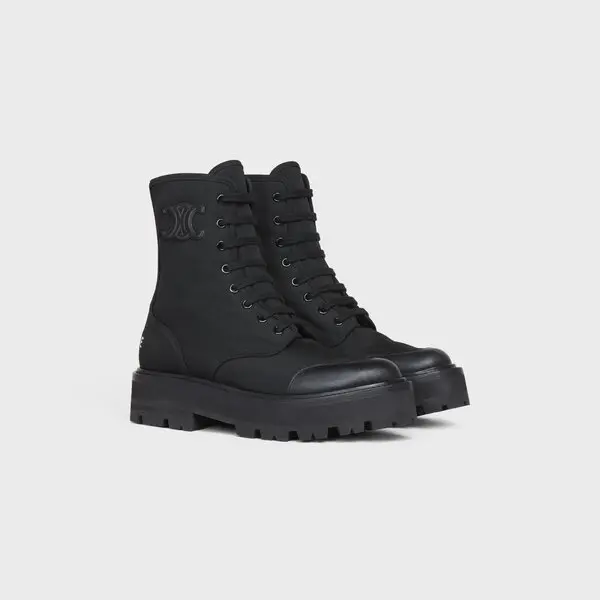 Celine Bulky Laced Up Boots In Nylon And Shiny Bull