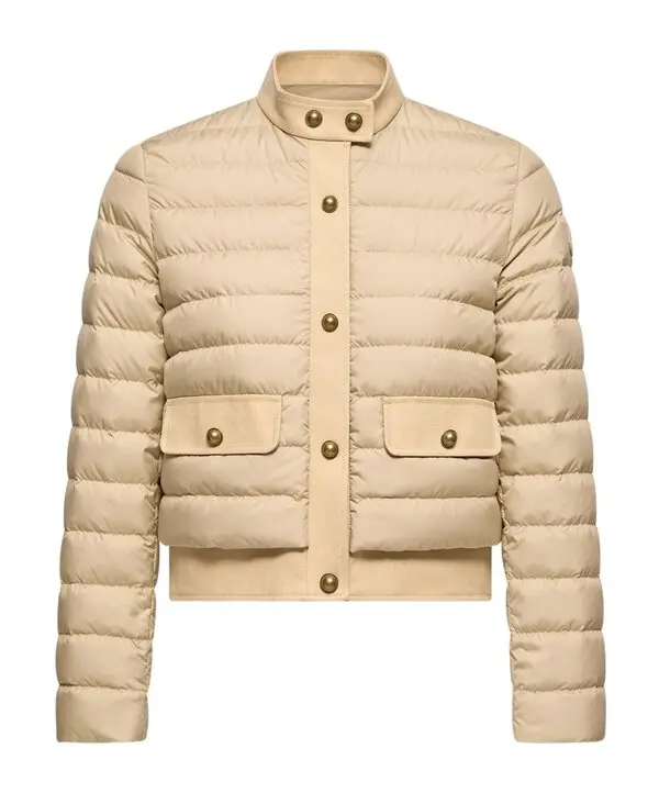 Moncler Juju Button-up Short Padded Jacket - Beige