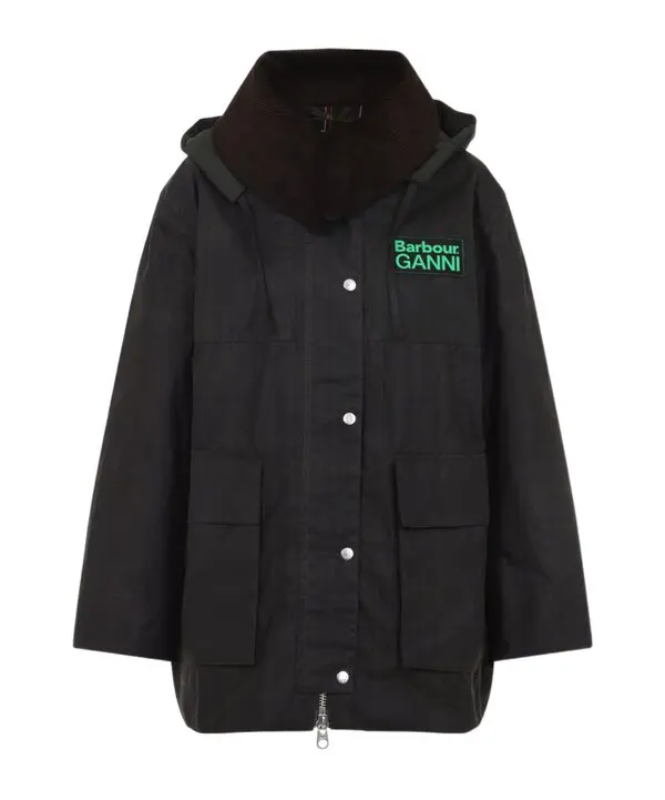 Barbour X Ganni Logo-patch Hooded Jacket - Black