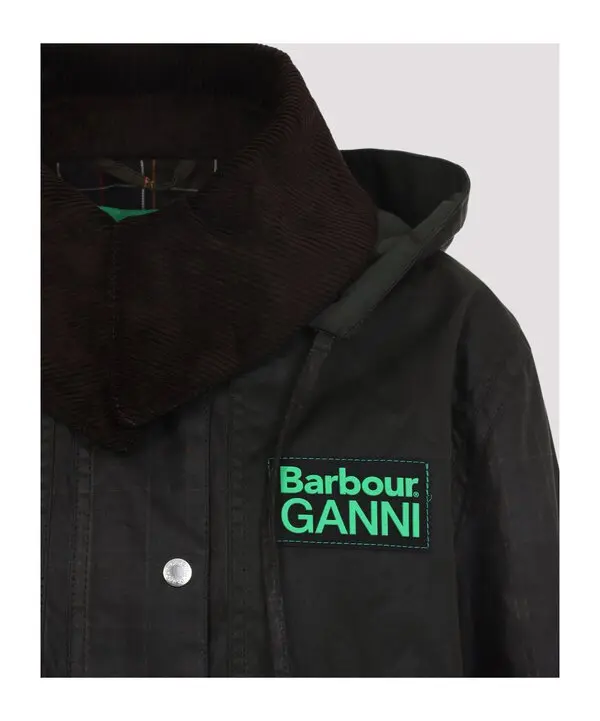 Barbour X Ganni Logo-patch Hooded Jacket - Black