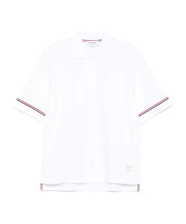 Thom Browne Rwb-striped Short Sleeved Polo Shirt - White