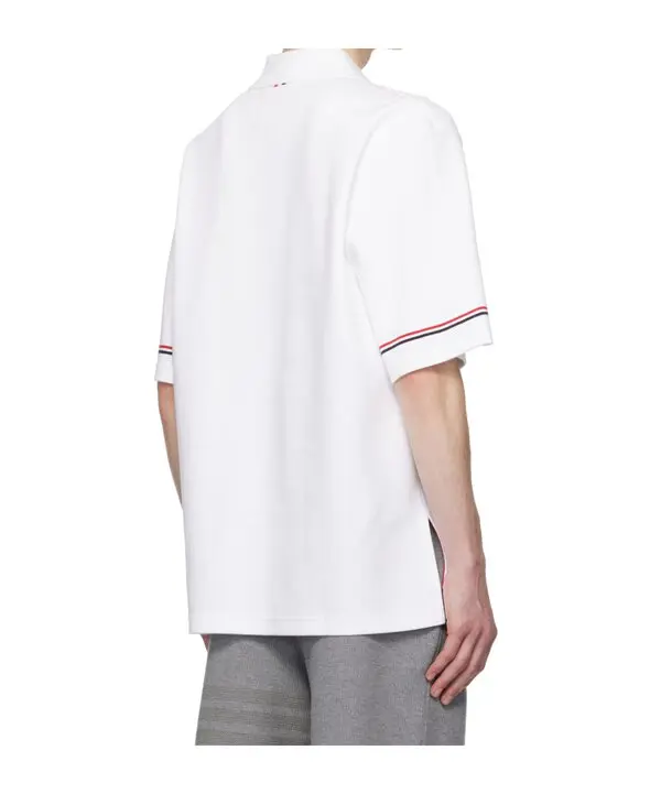 Thom Browne Rwb-striped Short Sleeved Polo Shirt - White