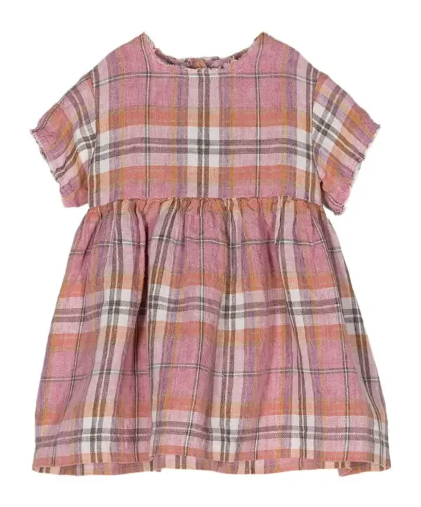 IL GUFO Checked Linen Dress With Bow Detail - Pink