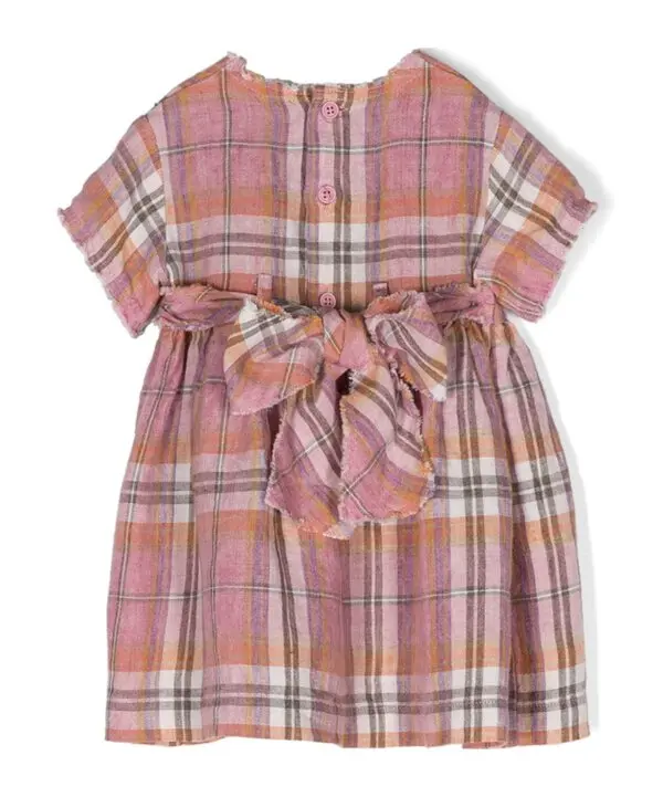 IL GUFO Checked Linen Dress With Bow Detail - Pink