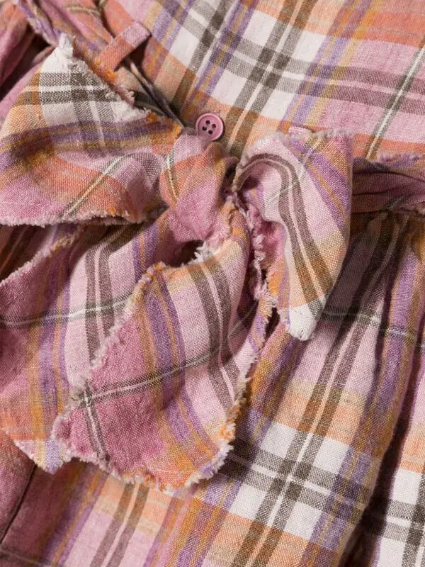 IL GUFO Checked Linen Dress With Bow Detail - Pink