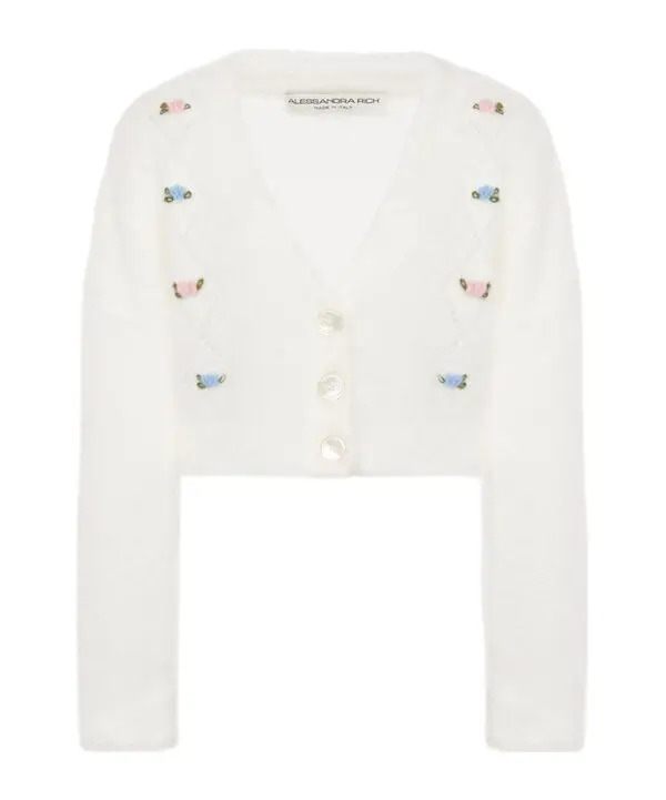 Alessandra Rich Rose-embroidered Textured Cardigan