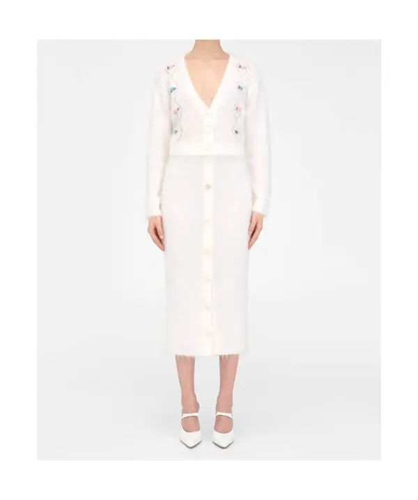 Alessandra Rich Rose-embroidered Textured Cardigan