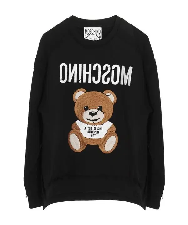 Moschino Teddy Motif Embroidered Crewneck Sweatshirt - Black