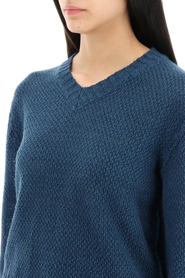 MAISON MARGIELA V-neck Sweater With Ribbed Details - Blue
