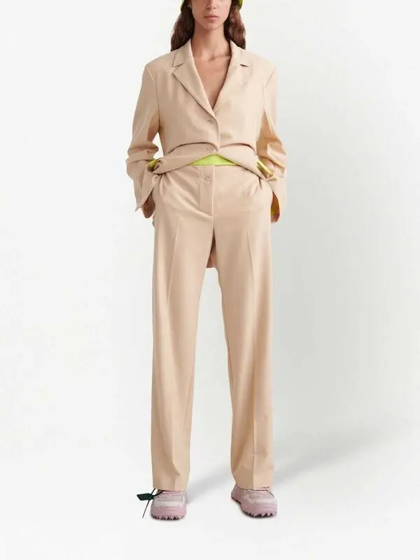 Off-White Straight Leg Tailored Trousers - Nude