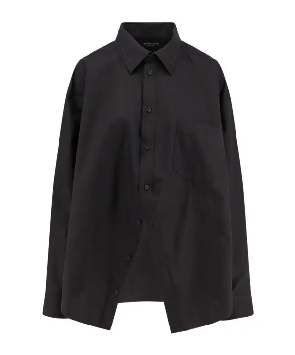 Balenciaga Long-sleeved Shirt With Chest Pocket And Asymmetrical Hem