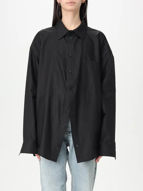 Balenciaga Long-sleeved Shirt With Chest Pocket And Asymmetrical Hem - Black
