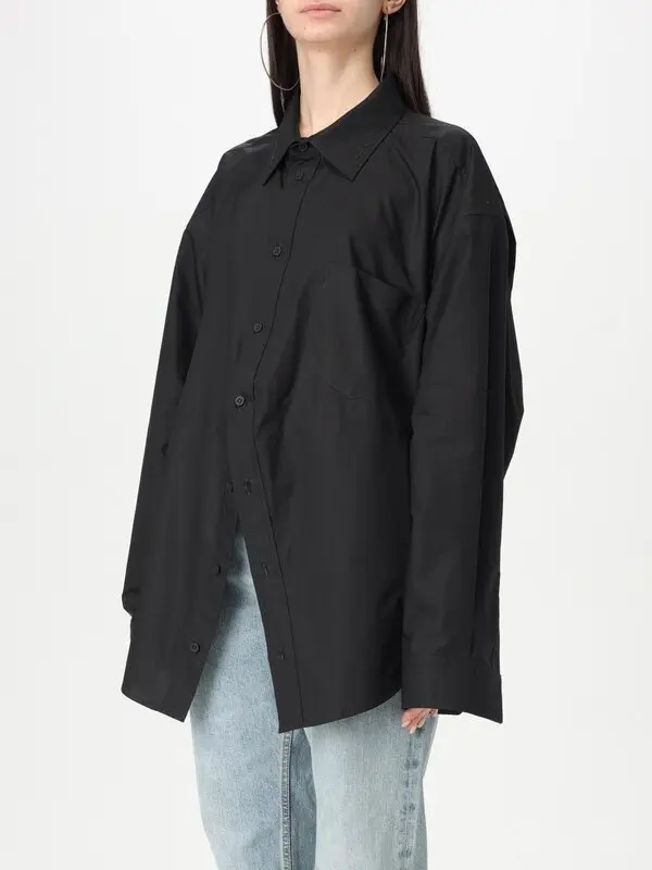 Balenciaga Long-sleeved Shirt With Chest Pocket And Asymmetrical Hem - Black