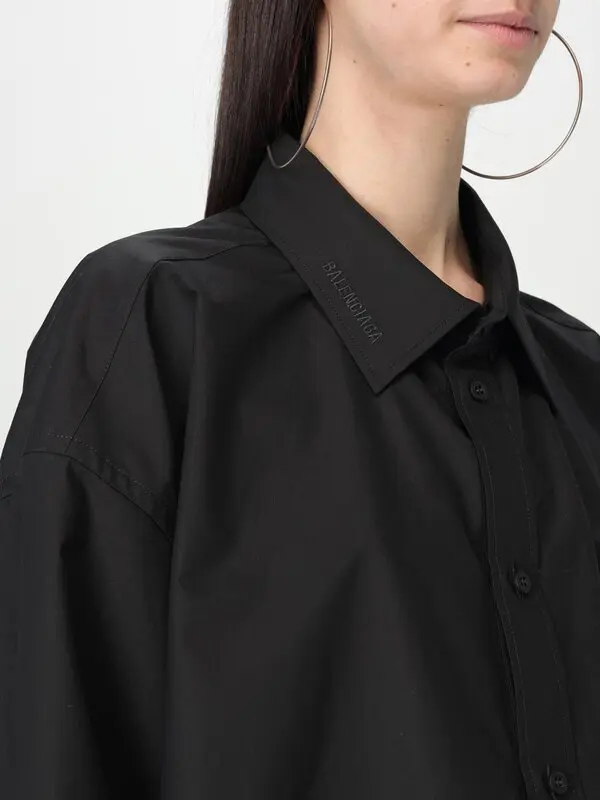 Balenciaga Long-sleeved Shirt With Chest Pocket And Asymmetrical Hem - Black