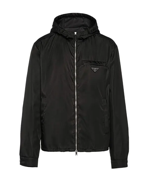 Prada Logo Plaque Zip-up Hooded Jacket - Black