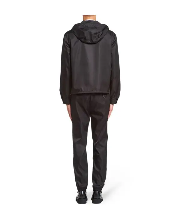 Prada Logo Plaque Zip-up Hooded Jacket - Black
