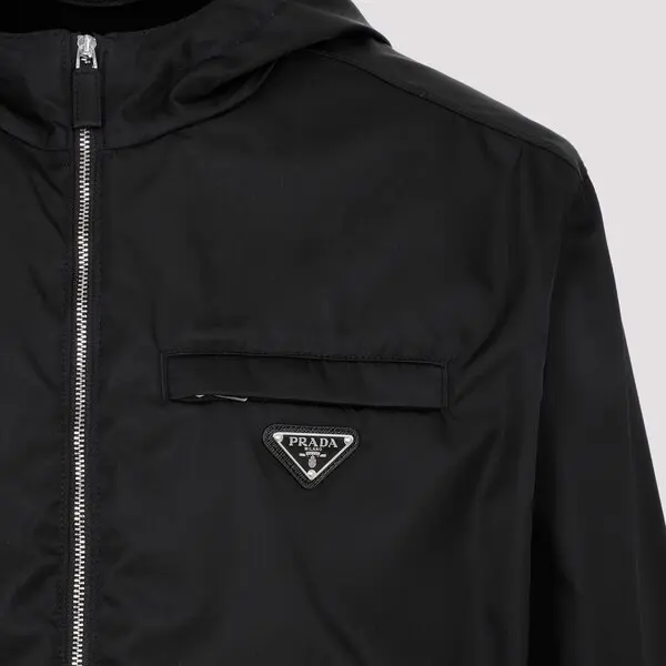 Prada Logo Plaque Zip-up Hooded Jacket