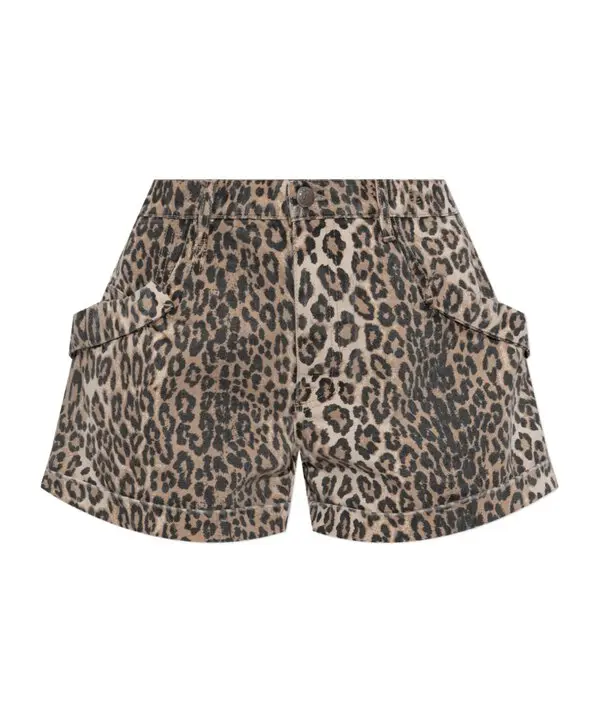 R13 Leopard Printed Pouch Pocket Shorts - Black