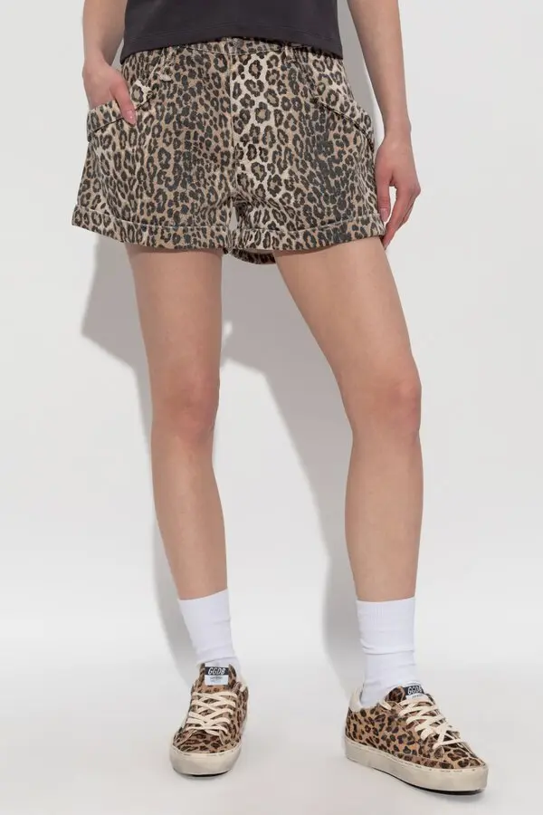 R13 Leopard Printed Pouch Pocket Shorts - Black