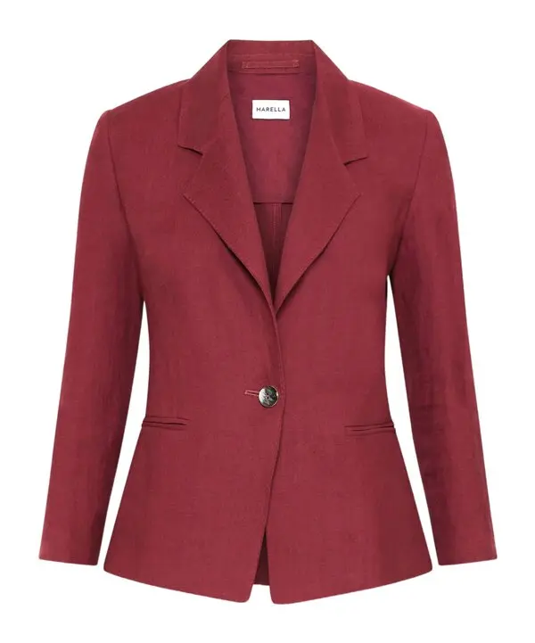 Marella Slim-fit Linen Blazer - Bordeaux Red