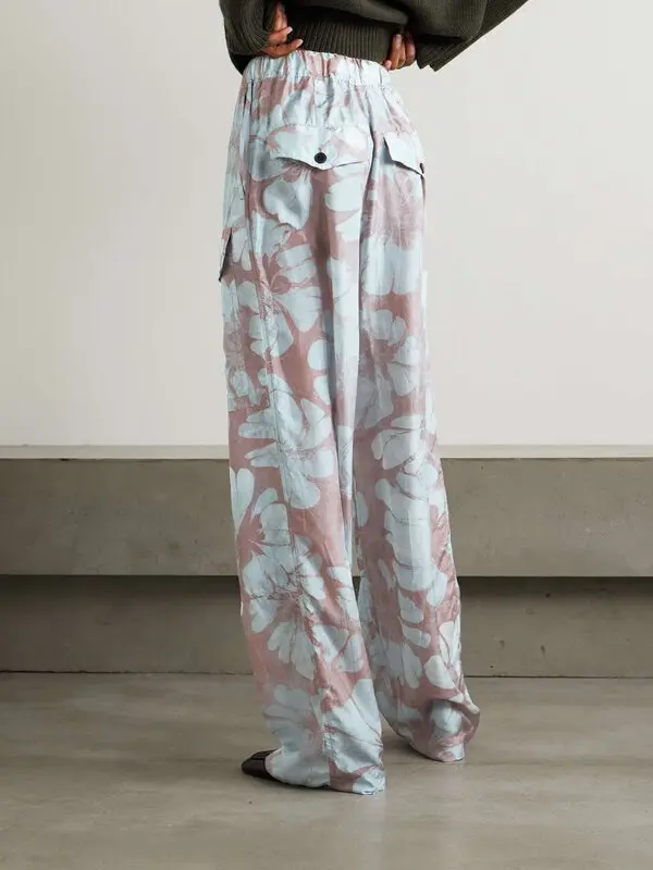 Dries Van Noten Floral-print Silk Drawstring Trousers