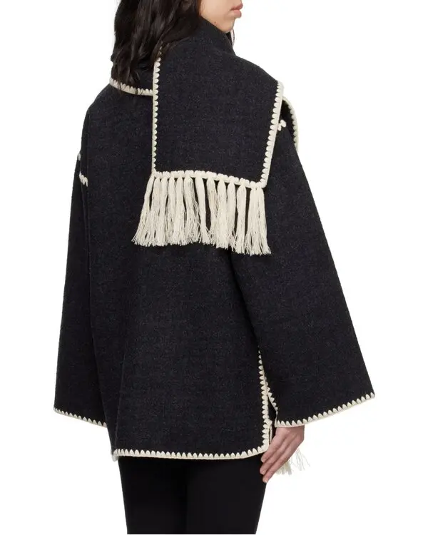 TOTEME Scarf Jacket" With Shawl Collar And Fringe Detailing - Black
