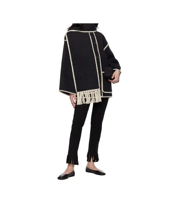 TOTEME Scarf Jacket" With Shawl Collar And Fringe Detailing - Black