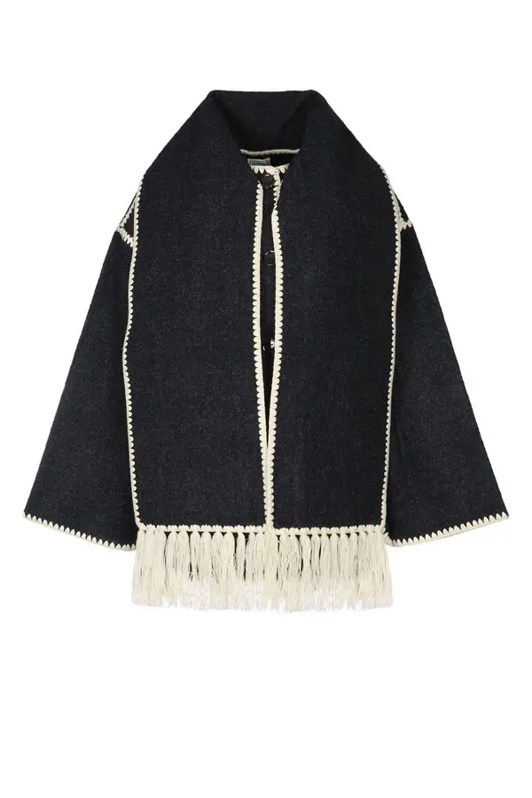 TOTEME Scarf Jacket" With Shawl Collar And Fringe Detailing - Dark Grey