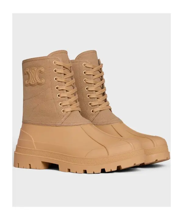 Celine Riley Lace-up Boot In Canvas - Caramel