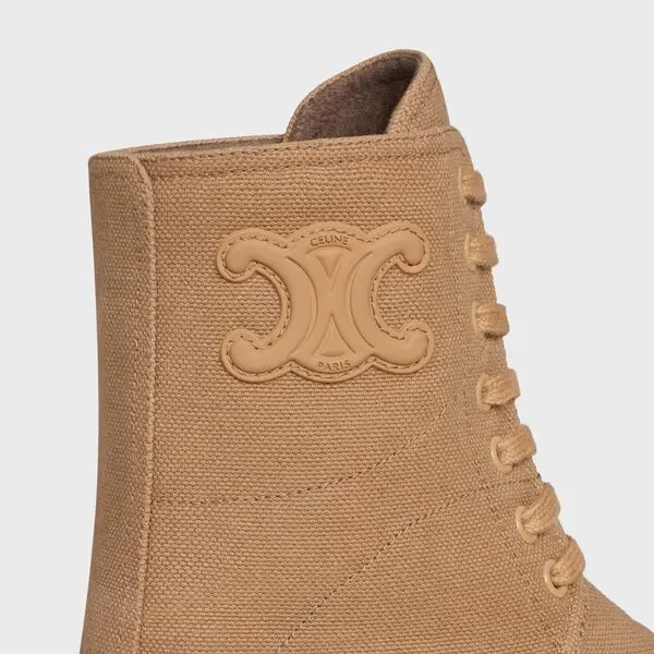 Celine Riley Lace-up Boot In Canvas - Caramel