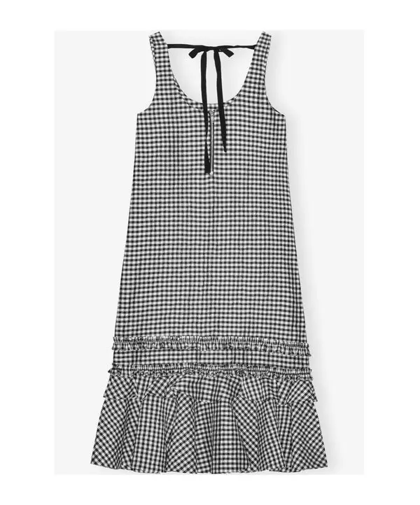GANNI Checked Sleeveless Midi Dress
