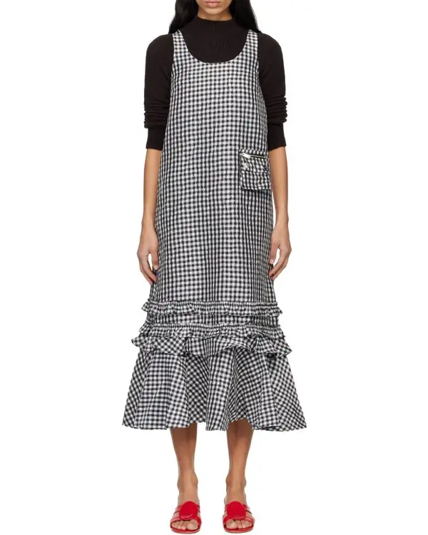GANNI Checked Sleeveless Midi Dress