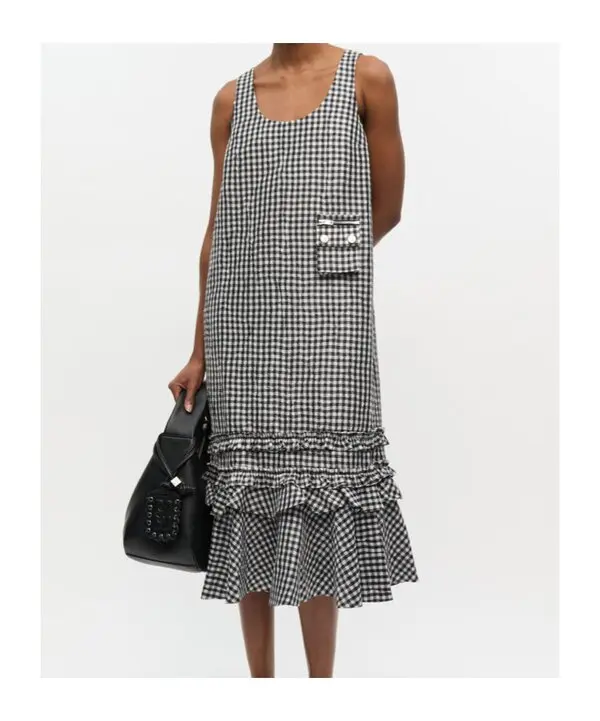 GANNI Checked Sleeveless Midi Dress