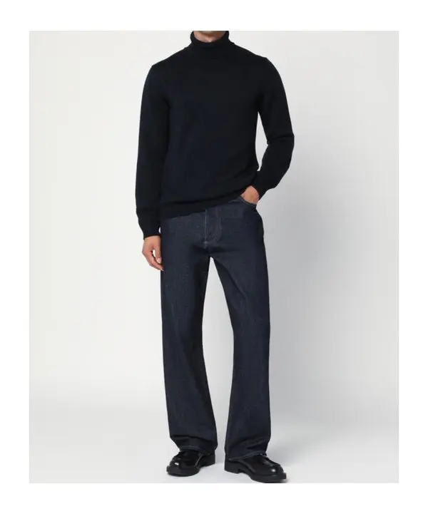 ROBERTO COLLINA Ribbed Turtleneck Knit Sweater - Black
