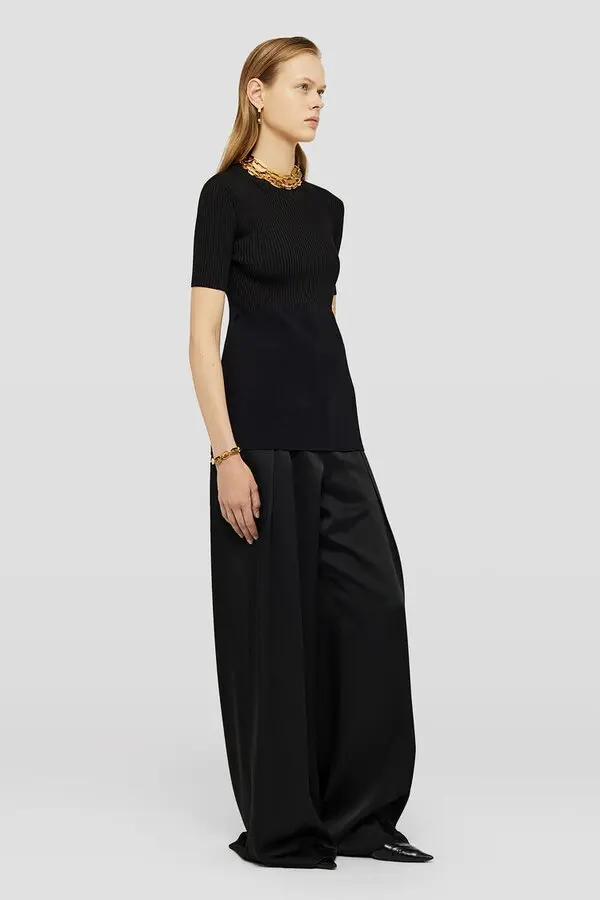 JIL SANDER Short Sleeve Ribbed Knit Top