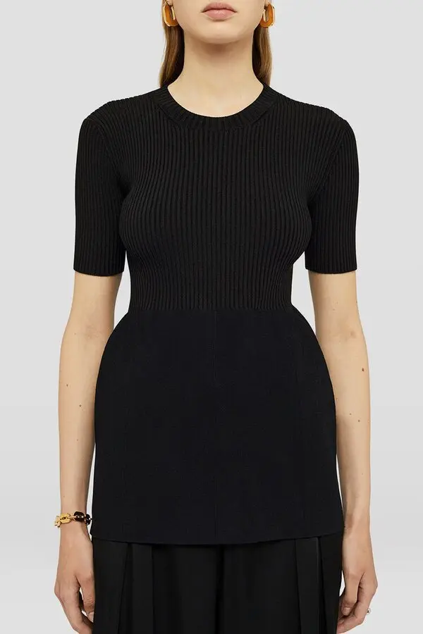 JIL SANDER Short Sleeve Ribbed Knit Top