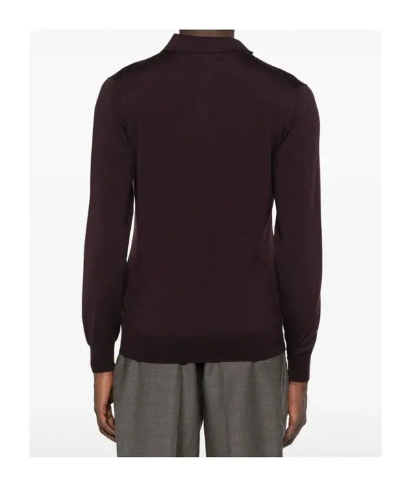 LARDINI Half-button Long Sleeved Polo Shirt - Bordeaux