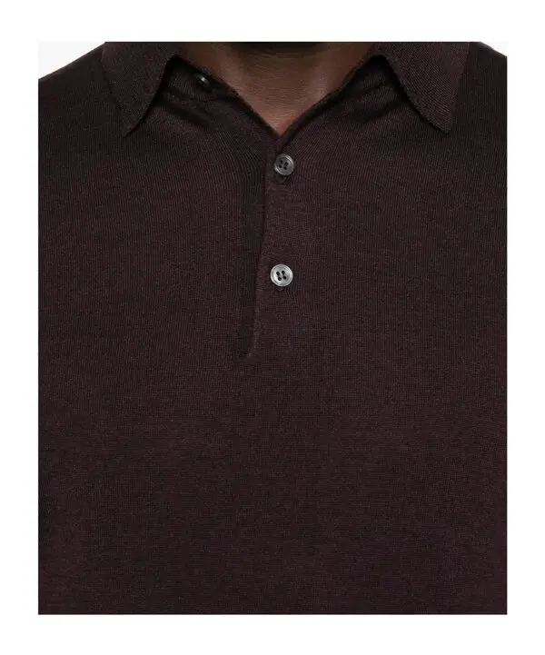 LARDINI Half-button Long Sleeved Polo Shirt - Bordeaux
