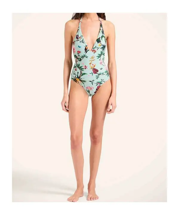 La DoubleJ Floral Print V-neck One Piece Swimsuit - Green