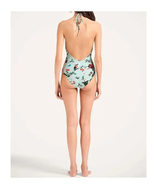 La DoubleJ Floral Print V-neck One Piece Swimsuit - Green